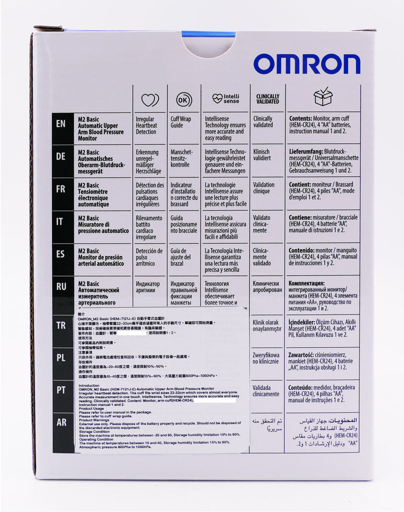 OMRON - M2 Basic (HEM-7121J-E) 自動手臂式血壓計 – Woodsfield